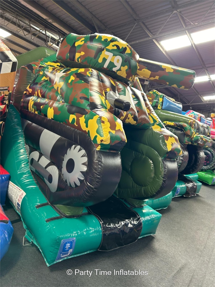 Army Tank Bouncy Castle with Slide - Bouncy Castle and Rodeo Bull Hire ...